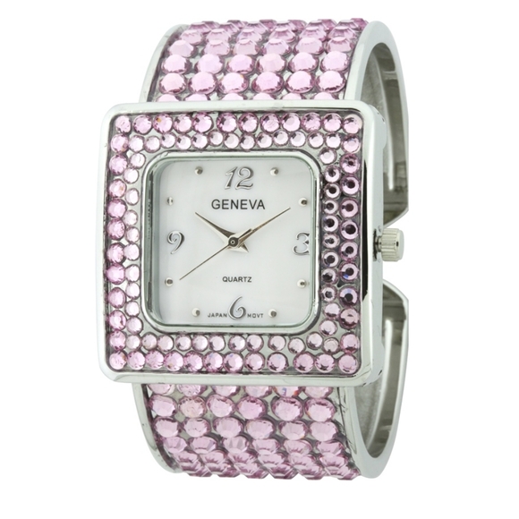 Geneva | Accessories | Geneva Silvertone Square Face Pink Round Stone ...